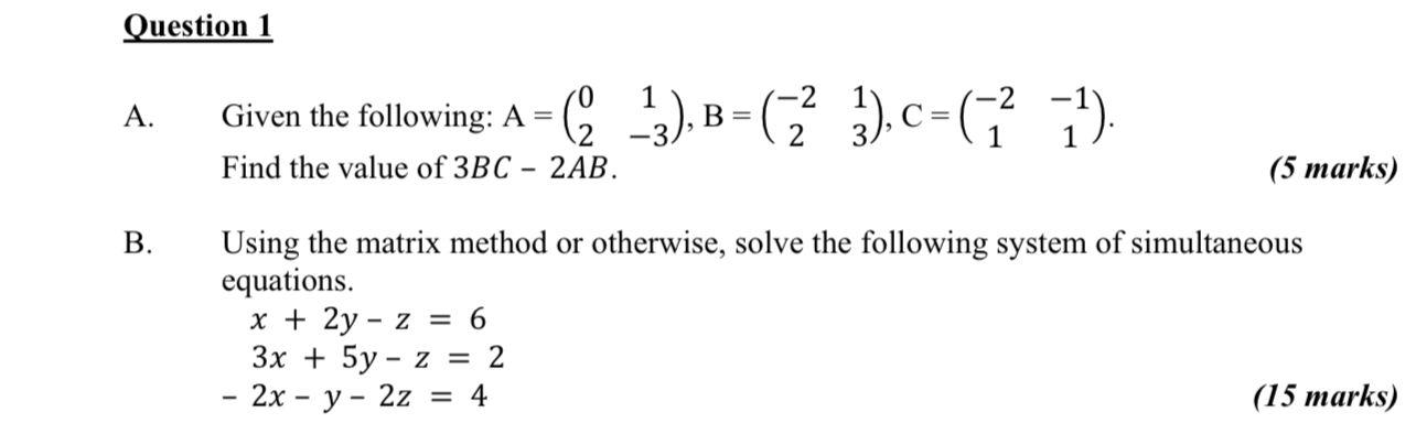 Solved A. Given the following: | Chegg.com