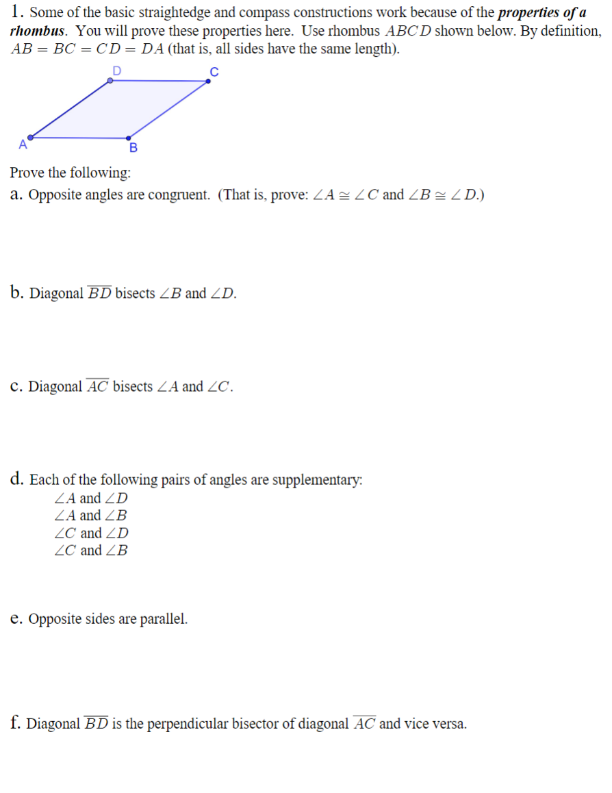 Solved 1. Some of the basic straightedge and compass | Chegg.com