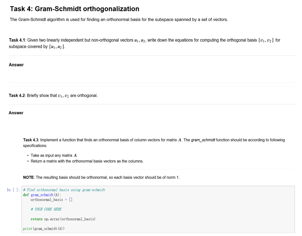 Solved Task 4: Gram-Schmidt orthogonalization The | Chegg.com