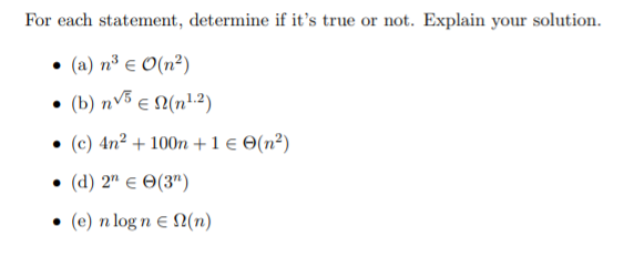 Solved For each statement, determine if it's true or not. | Chegg.com