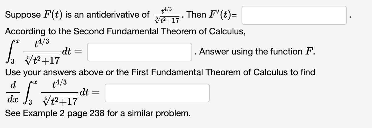 Solved Suppose F(t) is an antiderivative of 5t2+17t4/3. Then | Chegg.com
