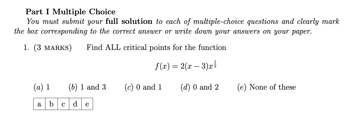 Solved Part I Multiple ChoiceYou must submit your full | Chegg.com
