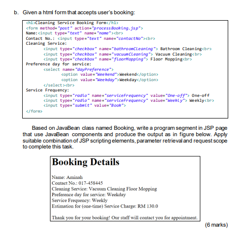Solved Based on JavaBean class named Booking, write a | Chegg.com