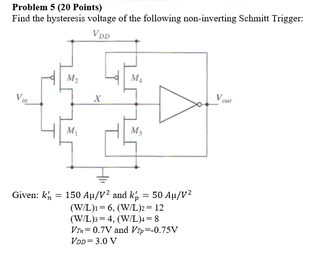 Problem 5 (20 Points) Find the hysteresis voltage of | Chegg.com