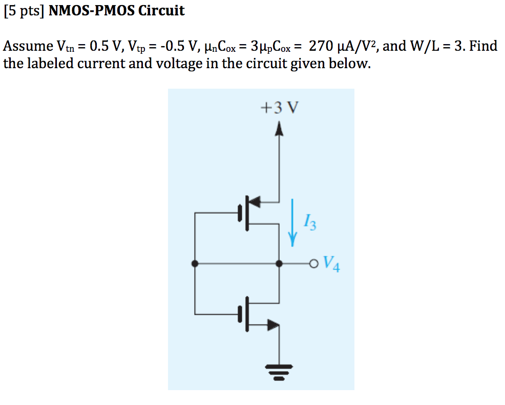 Solved [5 pts] NMOS-PMOS Circuit Assume Vtn = 0.5 V, Vtp = | Chegg.com