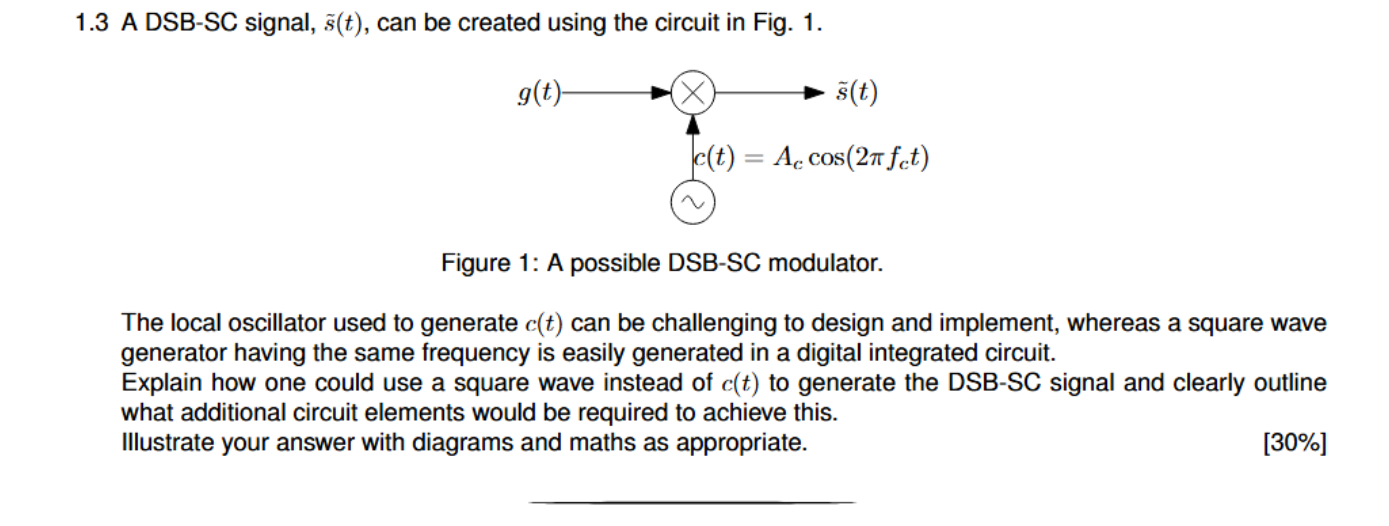 Solved 1.3 ﻿A DSB-SC signal, \( \tilde{s}(t) \), ﻿can be | Chegg.com