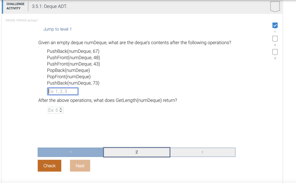 Solved CHALLENGE ACTIVITY 3.5.1: Deque ADT. | Chegg.com