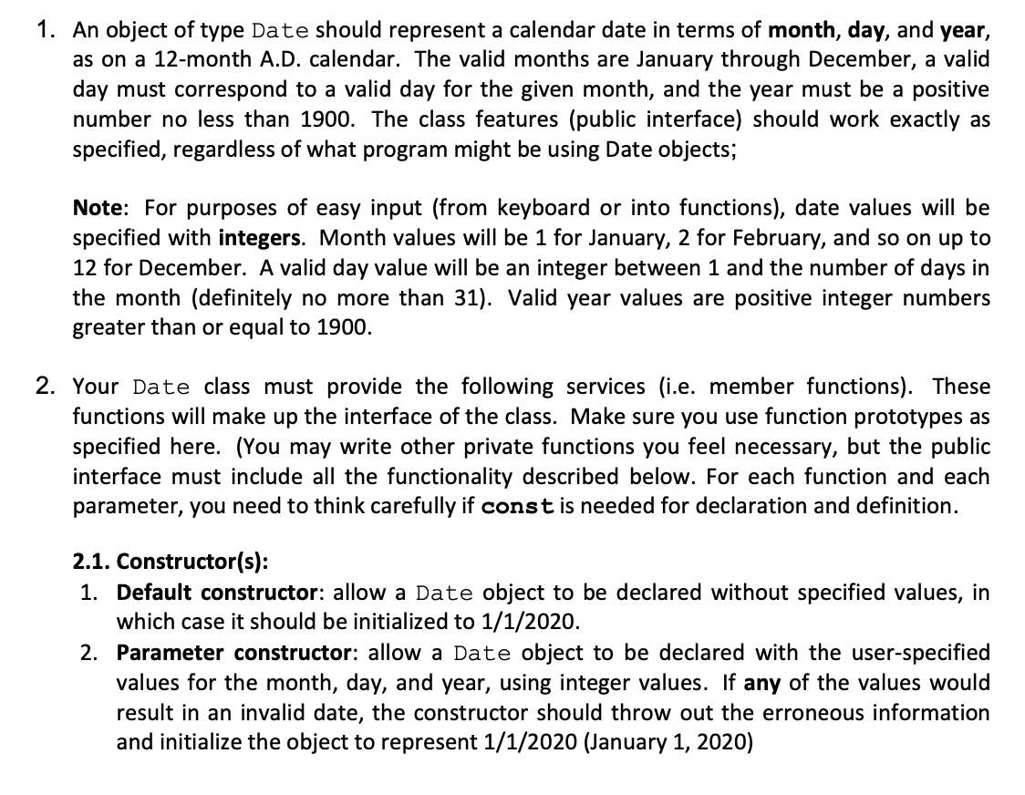 Solved Create Files Date Cpp And Date H With A Portable