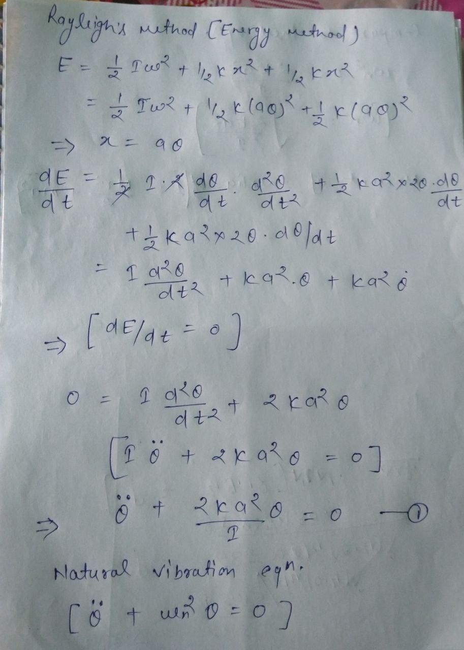 Solved Rayleigh's method (Energy method) E = ₂ I u + 112 K | Chegg.com