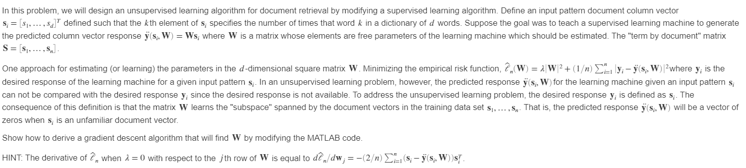 In this problem, we will design an unsupervised | Chegg.com