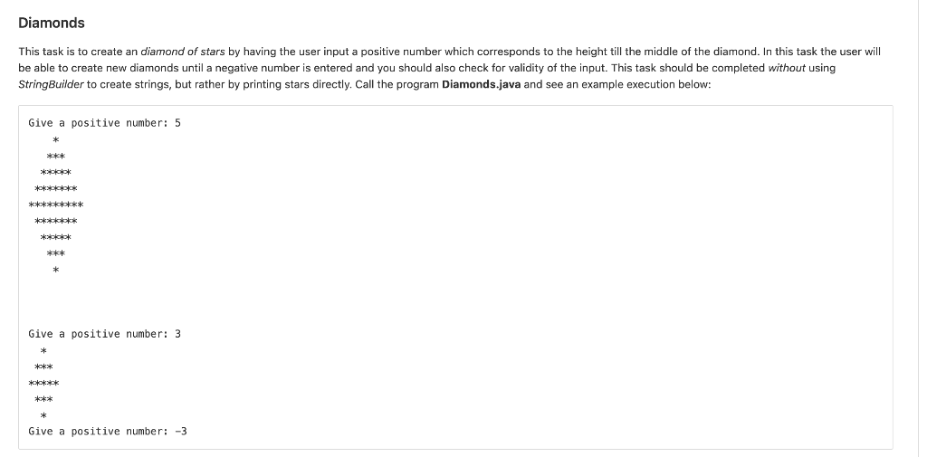 Solved Diamonds This task is to create an diamond of stars | Chegg.com