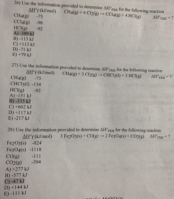 Solved 26 Use The Information Provided To Determine Ahrxn