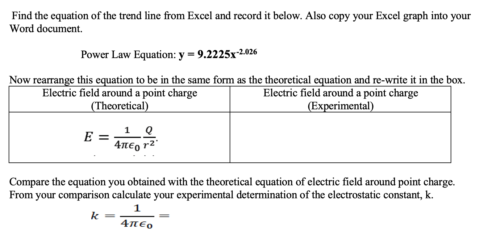 Solved Find the equation of the trend line from Excel and | Chegg.com