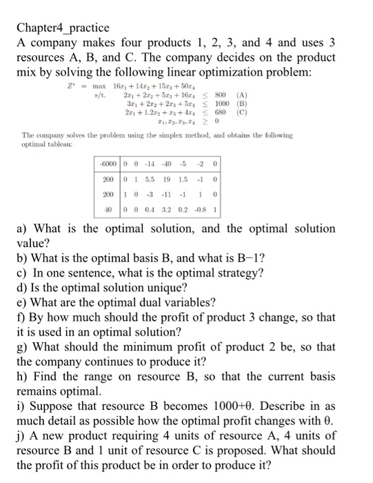 Solved Consider the following LP and its optimal tableau: 8 | Chegg.com
