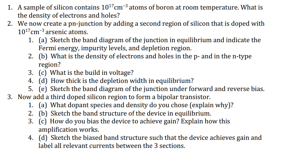 Solved 1. A sample of silicon contains 1017 cm−3 atoms of | Chegg.com