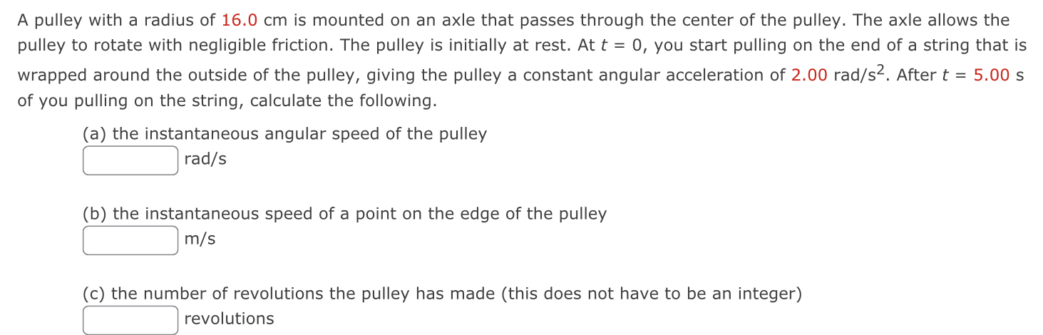 Solved A pulley with a radius of 16.0 cm is mounted on an | Chegg.com