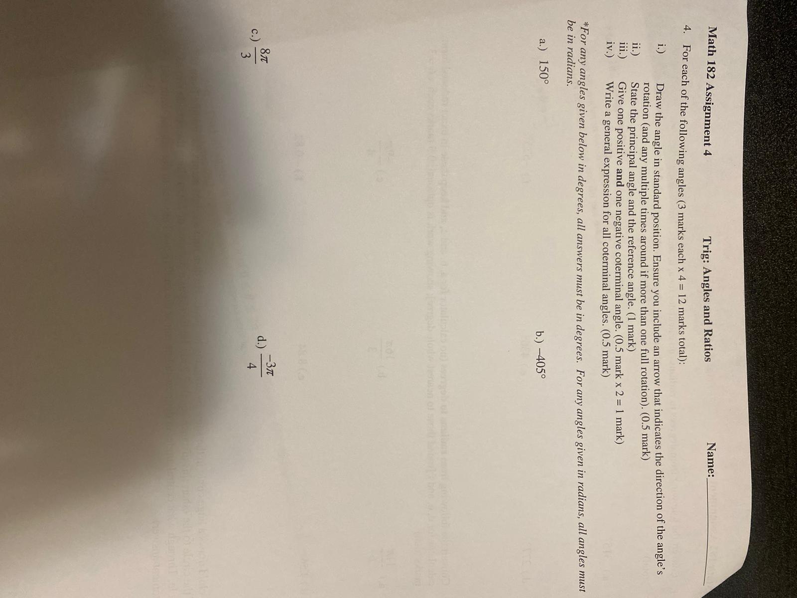 4. For each of the following angles ( 3 marks each | Chegg.com