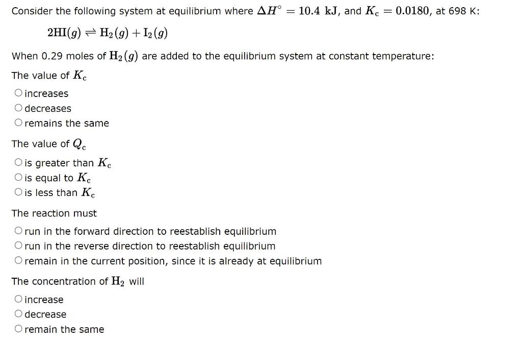 Solved Consider the following system at equilibrium where | Chegg.com