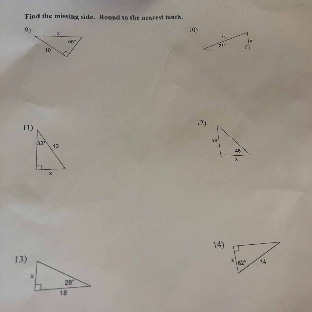 Solved Find the missing side. Round to the nearest tenth. | Chegg.com