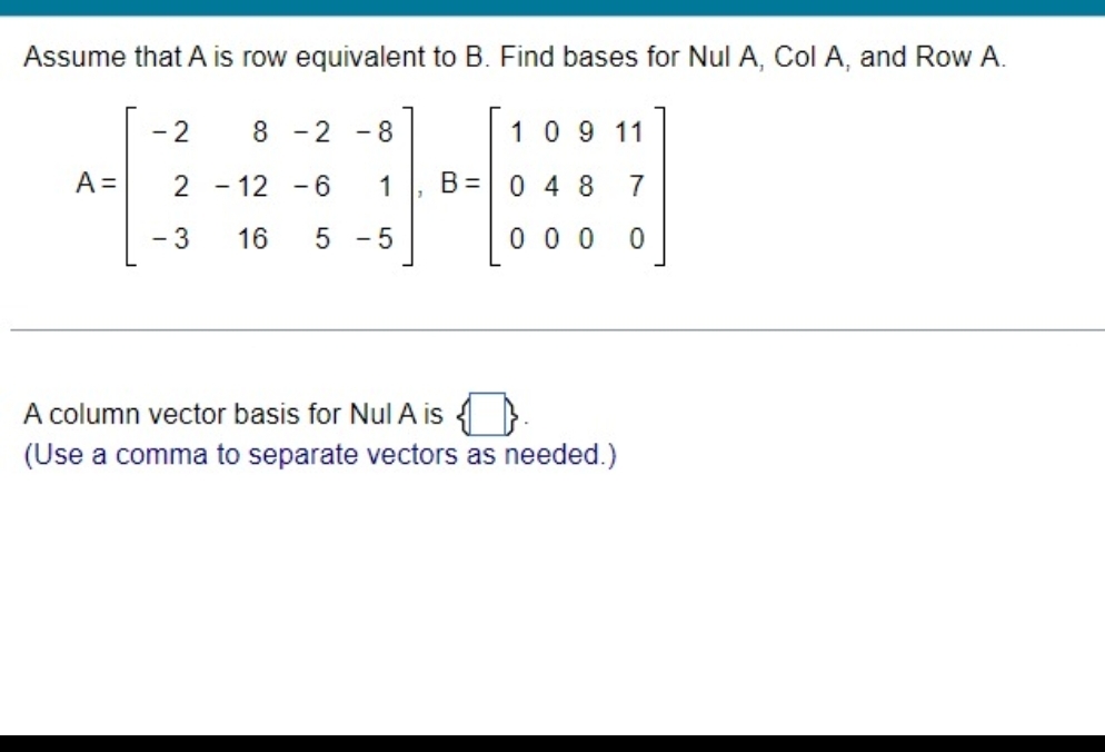 Find a basis for the null space of the matrix | Chegg.com