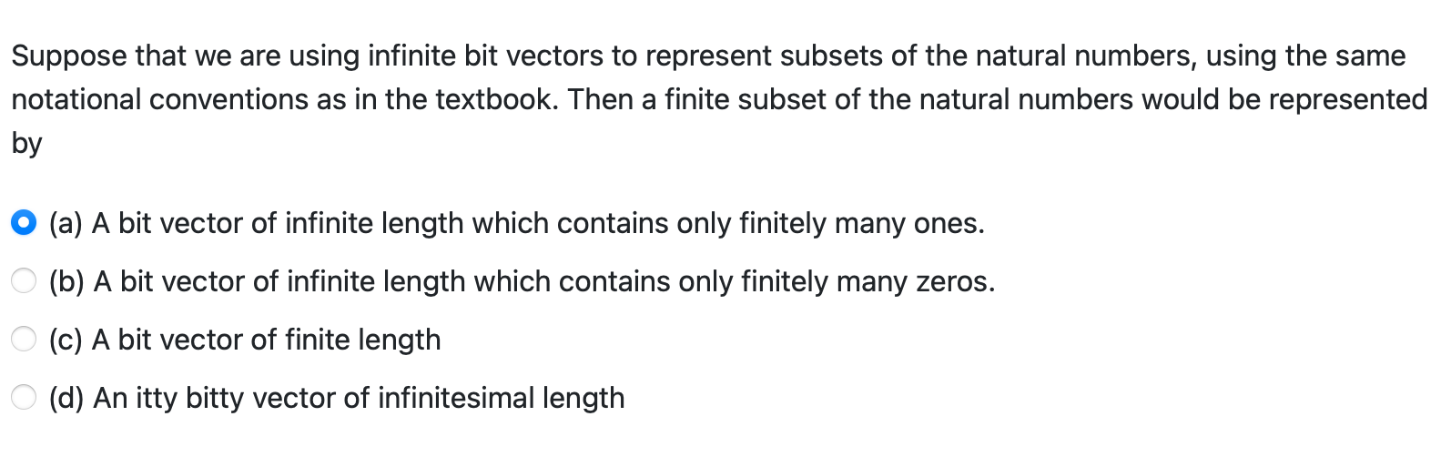 Solved Suppose that we are using infinite bit vectors to | Chegg.com