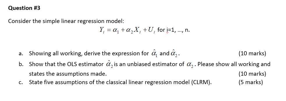 Solved Question #3 Consider the simple linear regression | Chegg.com