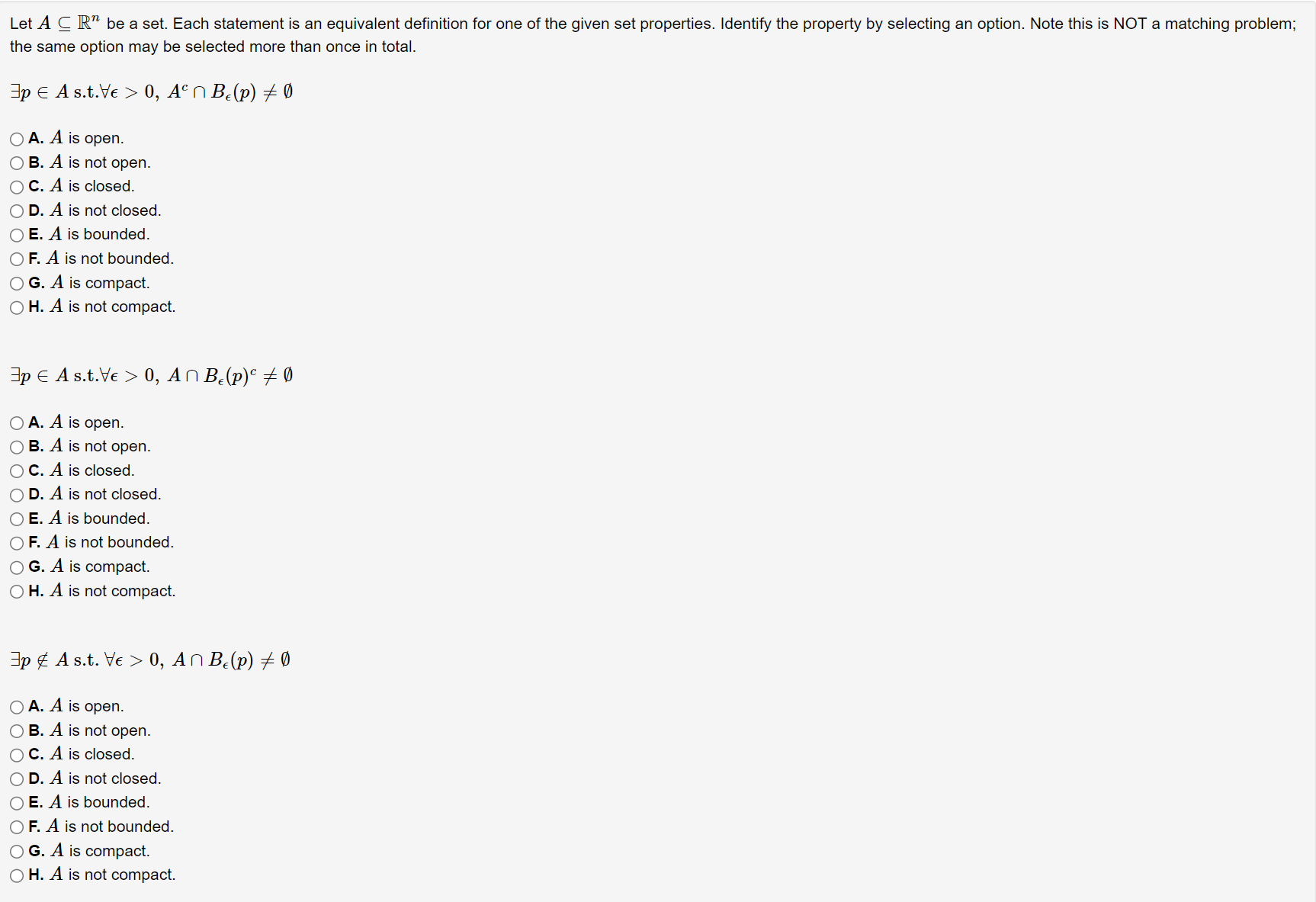 Solved Let A⊆Rn be a set. Each statement is an equivalent | Chegg.com