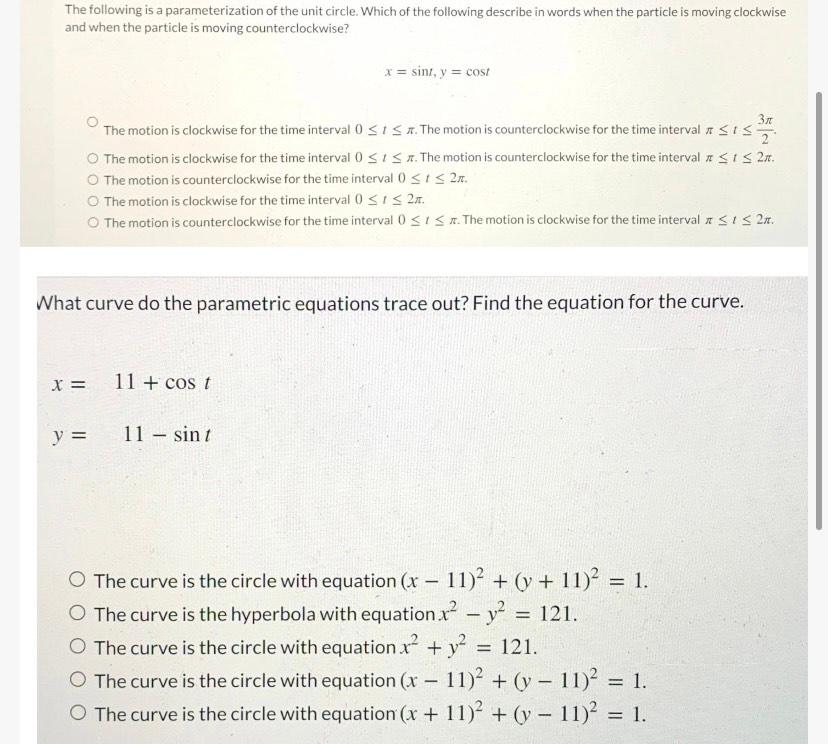 Solved The following is a parameterization of the unit | Chegg.com