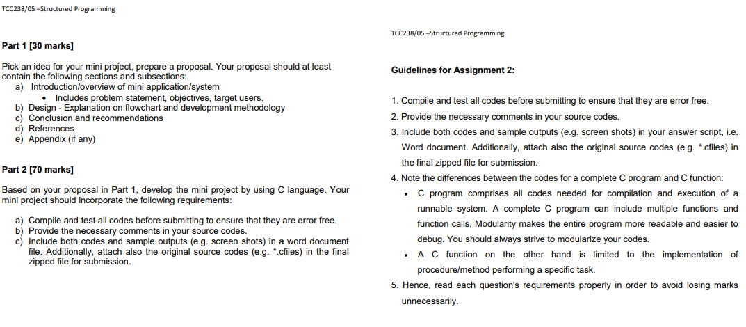 Solved Part 1 [30 marks] TCC238/05 -Structured Programming | Chegg.com