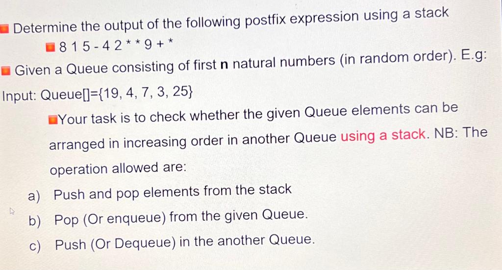 Solved Determine the output of the following postfix | Chegg.com