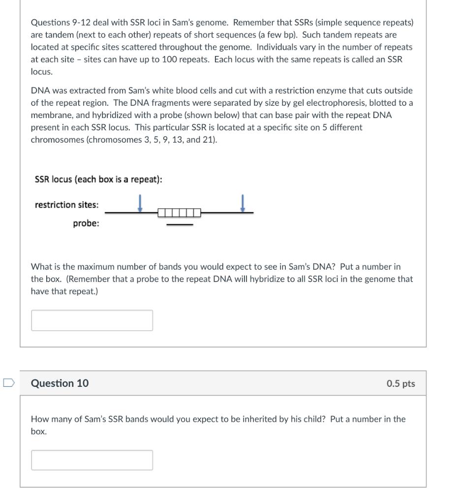 Solved Questions 9-12 deal with SSR loci in Sam's genome. | Chegg.com