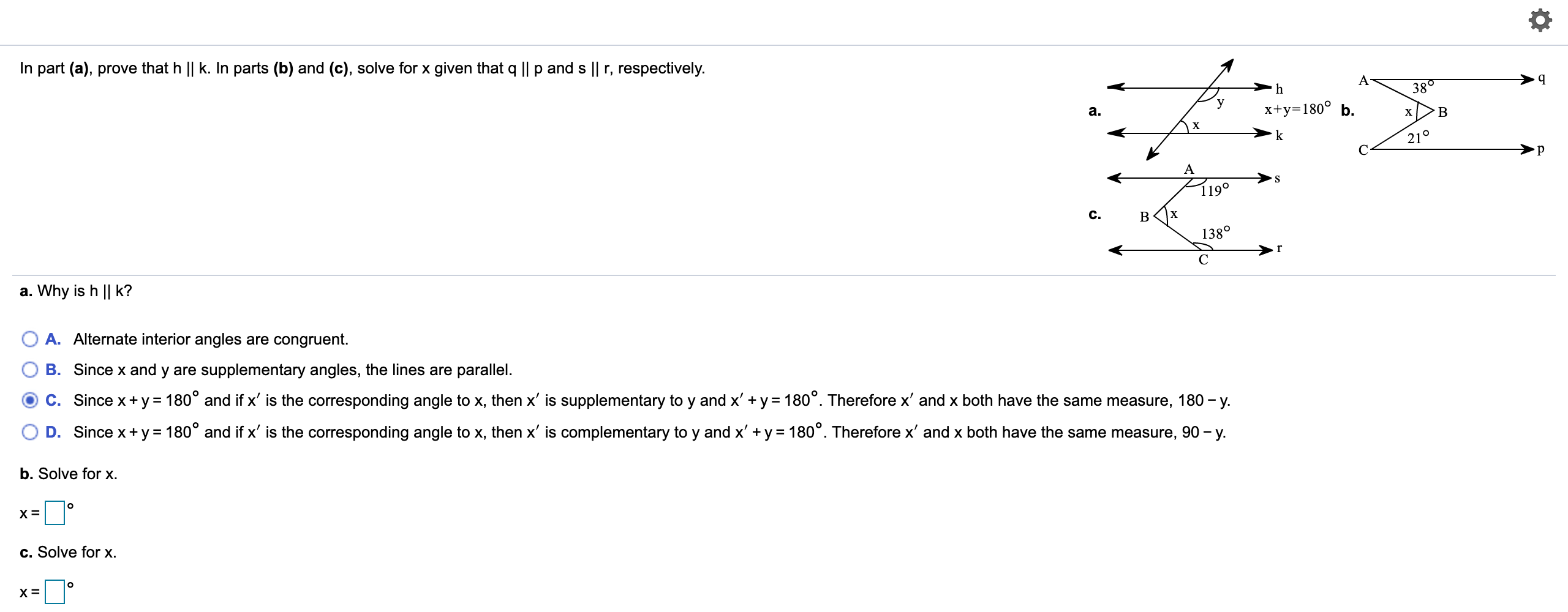 Solved In part (a), prove that h || k. In parts (b) and (c), | Chegg.com