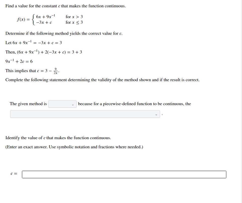 Solved Find A Value For The Constant C That Makes The