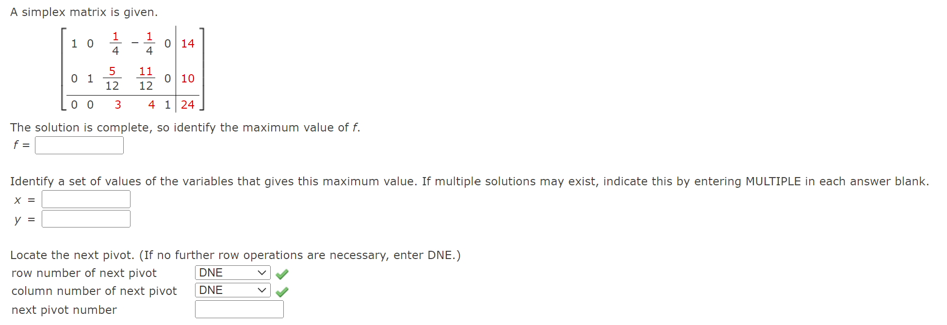 Solved A simplex matrix is given. | Chegg.com