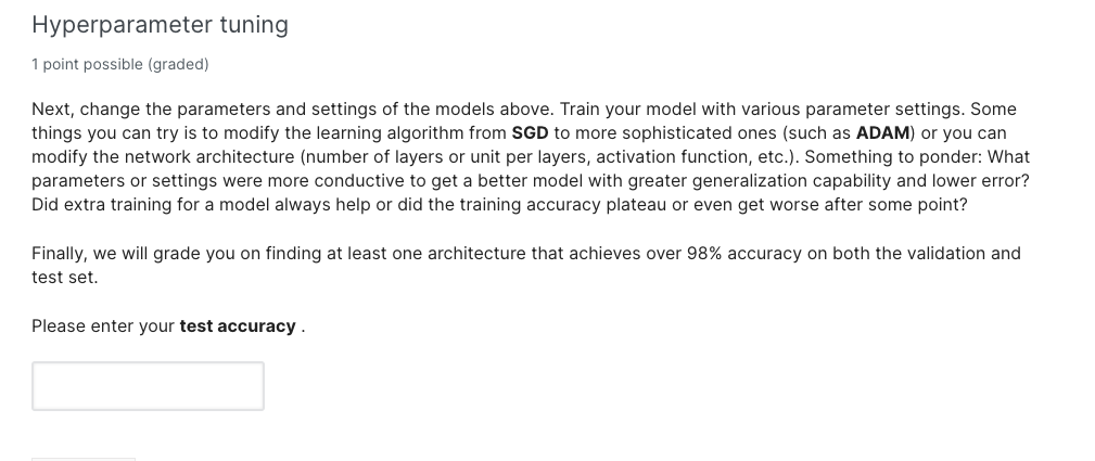 Hyperparameter tuning 1 point possible (graded) Next, | Chegg.com