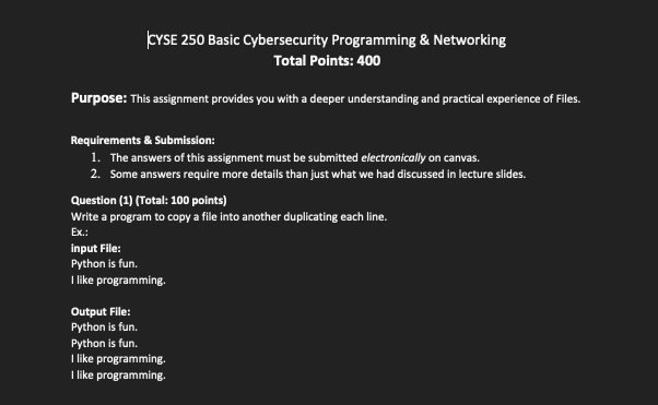 Solved CYSE 250 ﻿Basic Cybersecurity Programming & | Chegg.com