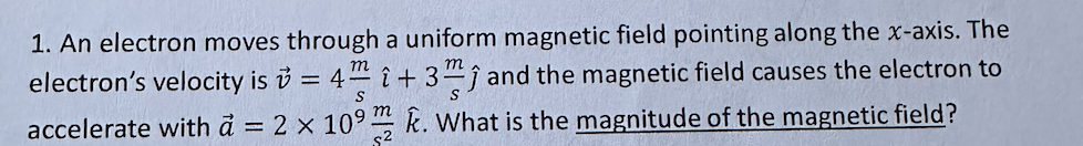 Solved 1. An electron moves through a uniform magnetic field | Chegg.com