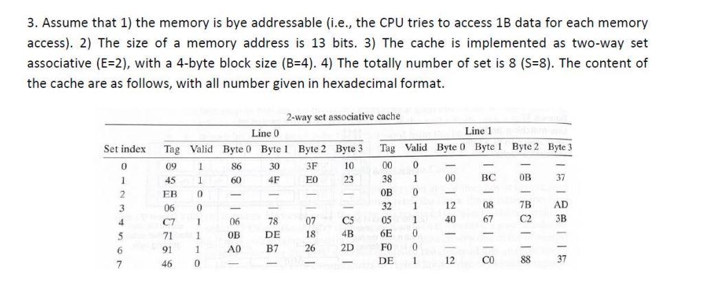 Solved 3. Assume that 1) the memory is bye addressable | Chegg.com