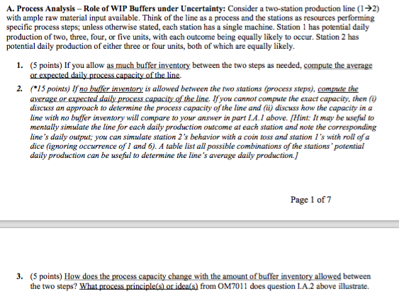 A. Process Analysis - Role of WIP Buffers under | Chegg.com