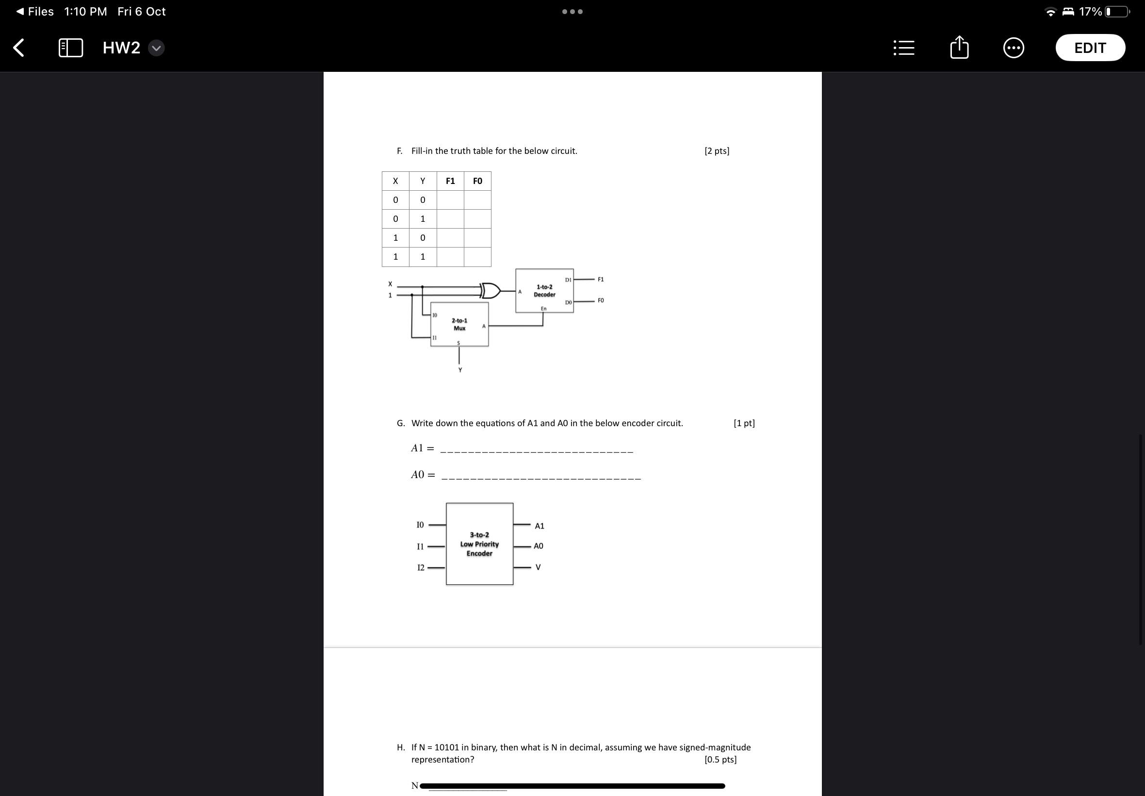 Solved F. Fill-in the truth table for the below circuit. [2 | Chegg.com