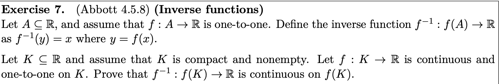 Solved . = Exercise 7. (Abbott 4.5.8) (Inverse functions) | Chegg.com
