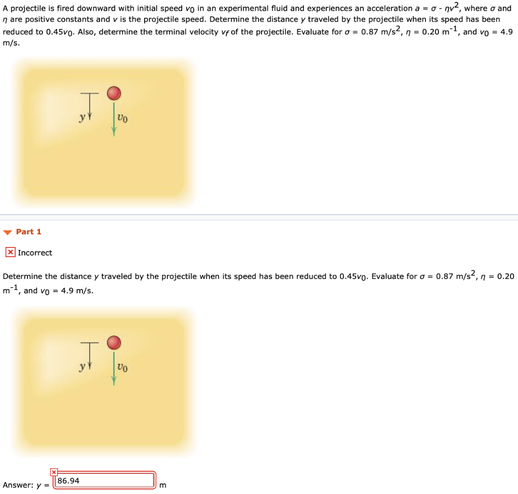 Solved A projectile is fired downward with initial speed vo | Chegg.com