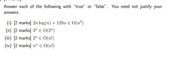 Solved Answer each of the following with \"true\" or | Chegg.com
