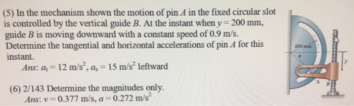 Solved (5) In the mechanism shown the motion of pin A in the | Chegg.com