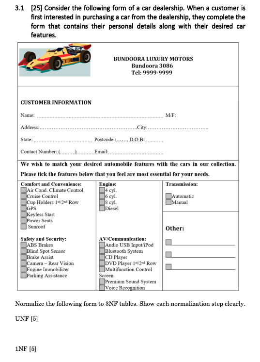 Solved 3.1 [25] Consider the following form of a car | Chegg.com