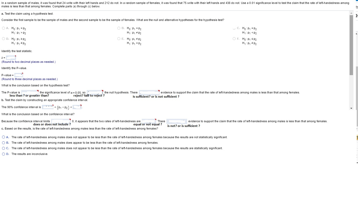Solved In a random sample of males, it was found that 24 | Chegg.com