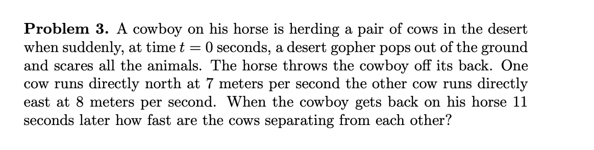 Solved Problem 3. A cowboy on his horse is herding a pair of | Chegg.com