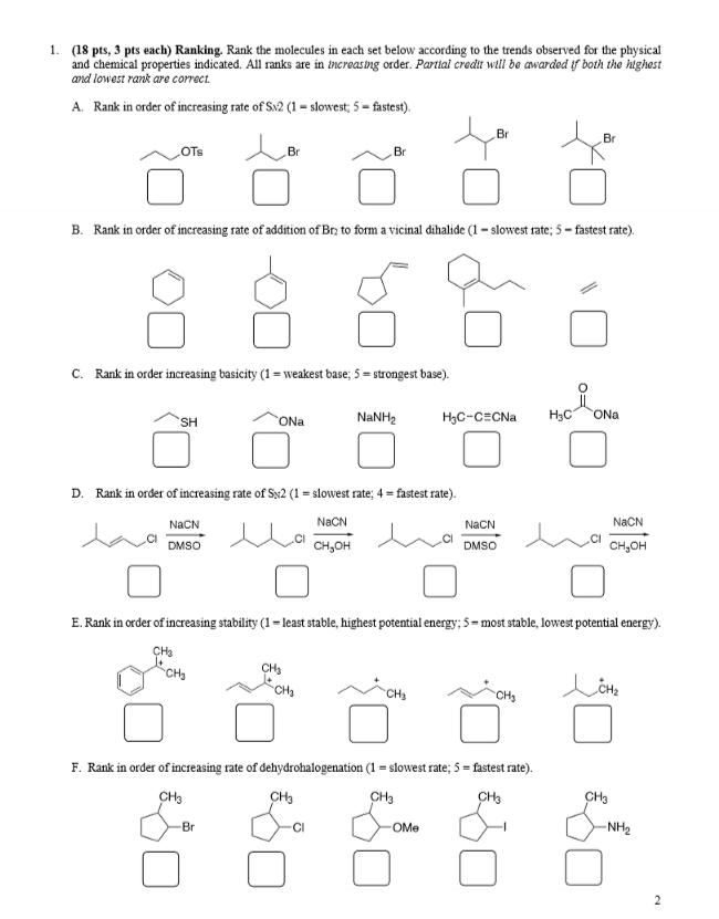 Solved 1. (18 pts, 3 pts each) Ranking. Rank the molecules | Chegg.com