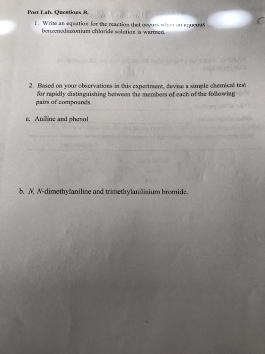 Solved Post Lab. Questions A. 1. Write an equation that | Chegg.com