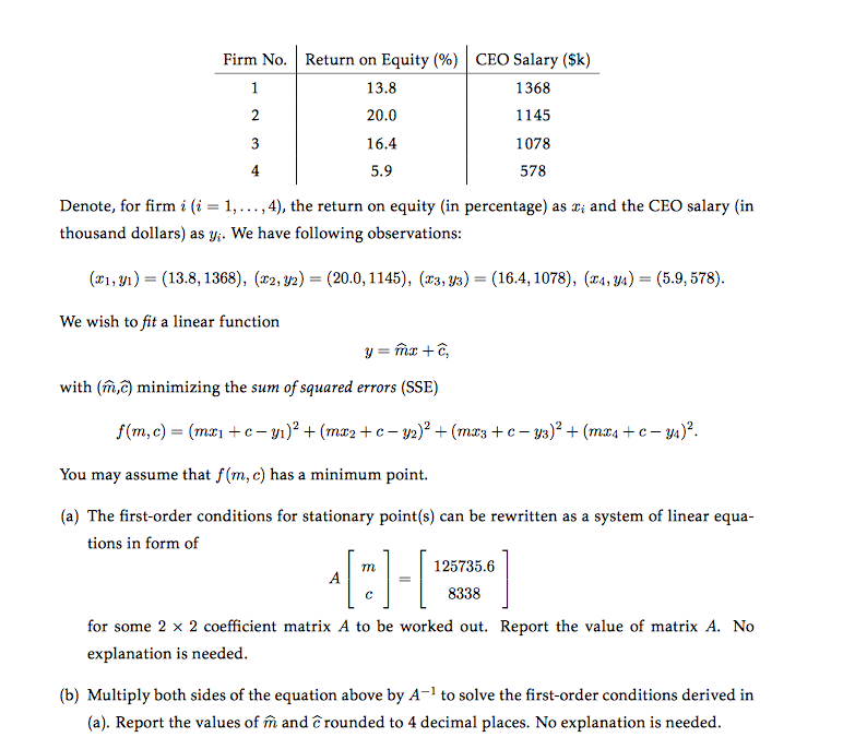 Solved The following table contains the return on equity (in | Chegg.com